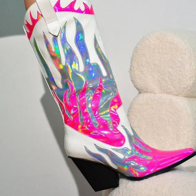 Flame cowboy boots exclusive at Y2k station