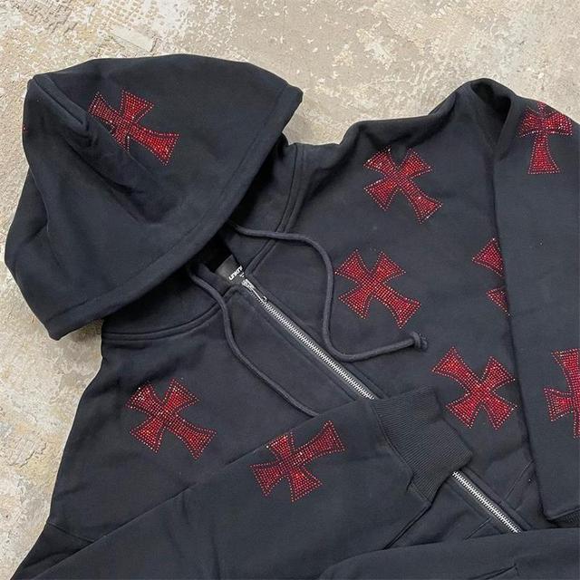 Jacket With Shiny Rhinestone Cross | Y2K Station - Y2k station